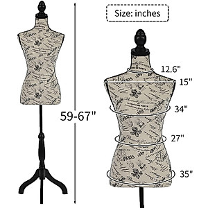 Mannequin Dress Form Mannequin Torso 60-67 Inch Height Adjustable Clothing Forms Easy to Move for Clothing Dress Jewelry Display with Tripod Wooden Base (CM, 60-67 Inches)