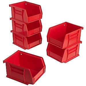 Akro-Mils 30210 AkroBins Plastic Hanging Stackable Storage Organizer Bin, (5-Inch x 4-Inch x 3-Inch), Red, 6-Pack