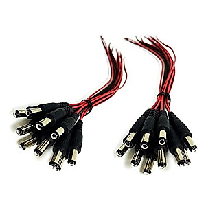 iMBAPrice CCTV Security Camera DC Maile Power Pigtail Cable, 5A 12v DC Power Plug Cord Male Connectors 2.1mm x 5.5mm, DC Pigtail Adapter Plug Socket Wire