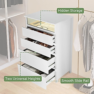 LTMEUTY Dresser for Bedroom, 4 Drawer Dresser with Mirror and Lights, Modern Tall Chest of Drawers with Makeup Organizer for Small Space, Bedroom, Entryway, Living Room (White)