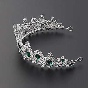 FRCOLOR Princess Crown for Women, Green Crystal Tiara Crown for Women, Rhinestone Queen Crowns Wedding Tiaras Crowns Headband for Birthday Halloween Party(Green)