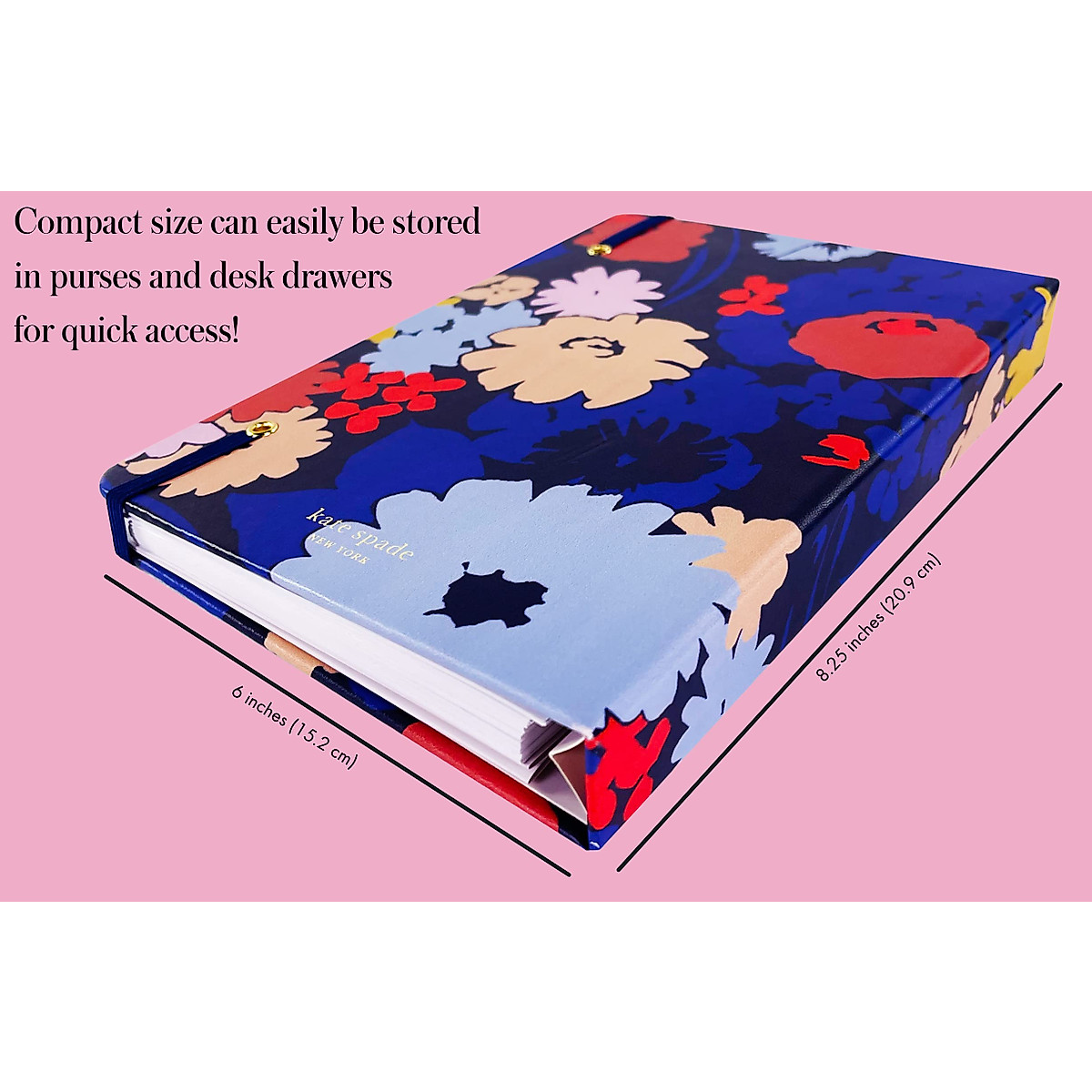 Kate Spade New York Address Book with A-Z Tabs, Navy Floral Leatherette Telephone Book Includes Birthday/Anniversary Calendar and 146 Contact Pages, Swing Flora