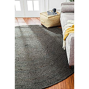 THE PIKKU INTERNATIONAL - Rug Round Natural Jute Hand Woven Braided Area Rug Black Color Carpet (132 x 132 Inch (11 Feet Round))