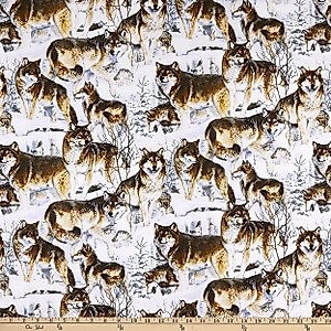 Wolves In The Snow Grey, Quilting Fabric by the Yard