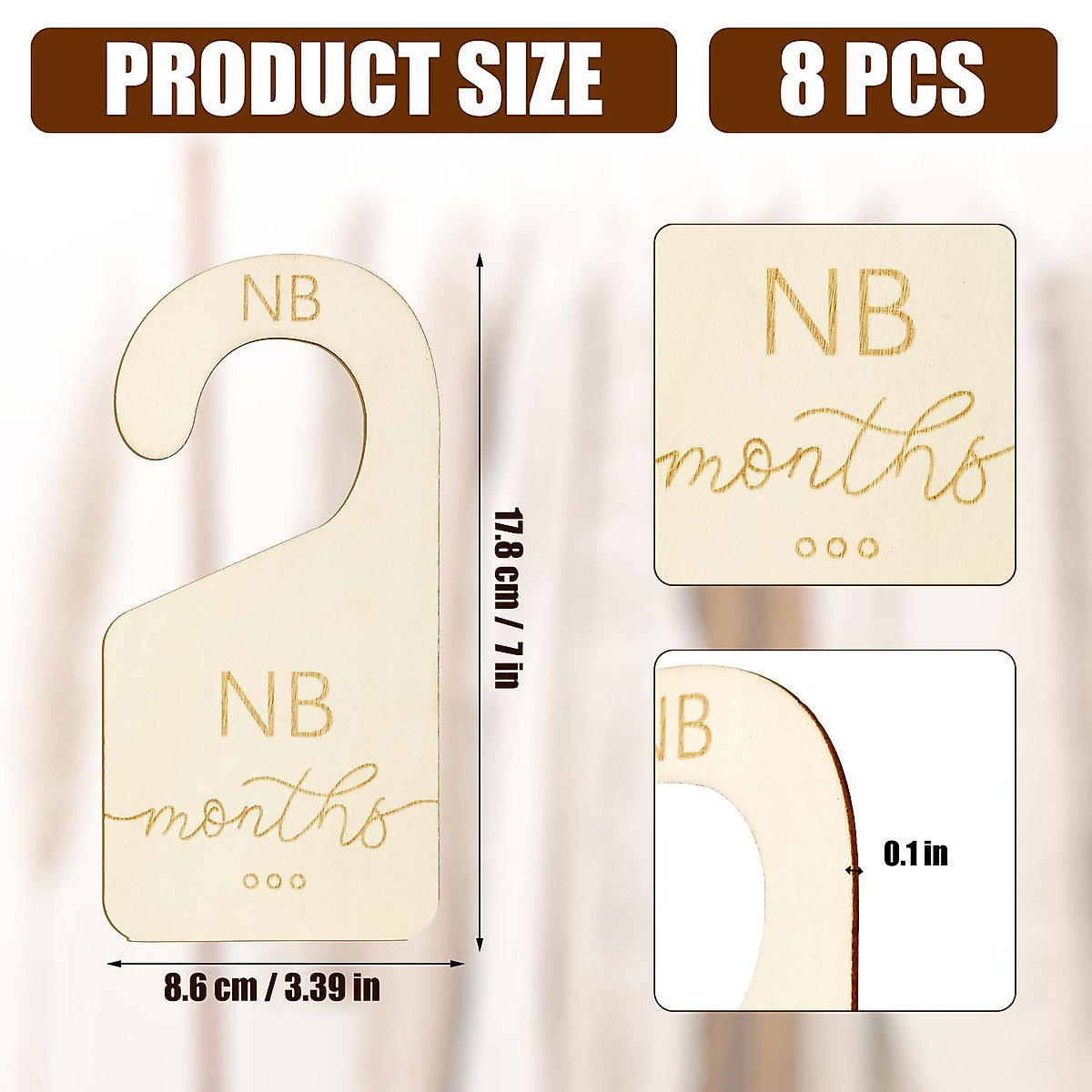 8pcs Baby Clothes Dividers, Wooden Infant Closet Dividers Hangers Lovely Size Closet Organizer from New Born to Toddler Nursery Closet Dividers for Girls Boys Wardrobe