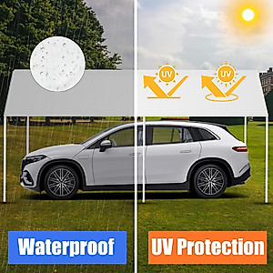 10 x 20 Ft Carport Replacement Canopy Cover, Heavy Duty Top Cover for Car Garage, Tear-Proof, Anti-UV & Waterproof Party Tent Shelter Tarp with 42 Ball Bungees (Only Cover, Frame Not Include) White