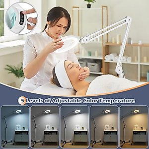 5X Magnifying Glass with Light and Stand, Veemagni 2,200 Lumens Magnifying Floor lamp with 5 Wheels Rolling Base, LED 5 Color Modes, Stepless Dimmable Lighted Magnifier for Esthetician, Facials, Salon