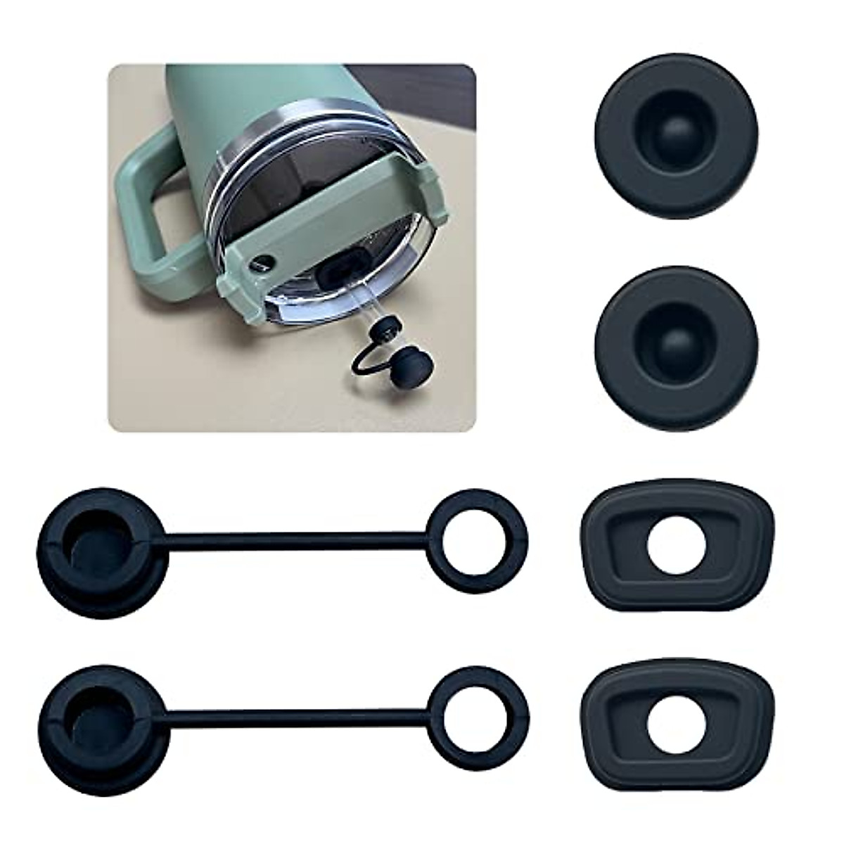 Silicone Spill Proof Stopper Set,Compatible with Stanley 30&40 Oz Tumbler 1.0,6 pack Stanley Cup Accessories, Spill Stopper for Stanley Cups Accessories (Black 6Pack)