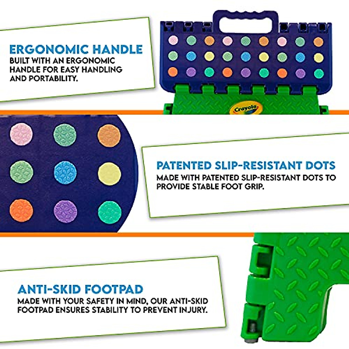 Crayola 9” inch Folding Step Stool (1 Pack), Step Stool for Kids, Toddler Color Learning, Toddler Step Stool, Kitchen Helper Stool for Toddlers, Potty Training Step Stool, Step Stool 300 lb Capacity