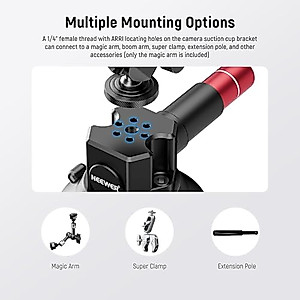 Neewer 3" Suction Cup Camera Mount Bracket with Ball Head Magic Arm, 1/4" ARRI Holes, Quick Release Car Mount with Phone Holder & Action Cam Adapter Compatible with iPhone DJI Insta360, CA104