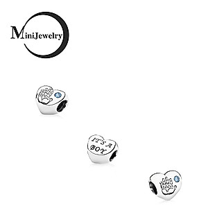 MiniJewelry Baby Boy Love Heart Charm fits Pandora Moments Bracelets Birthday Christmas Mom Mother Mum Son Blue CZ