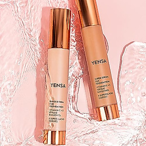 YENSA Serum Foundation Makeup - Super Silk Full Coverage Foundation Enriched with Peptides, Vitamin C & Ferulic Acid to Help Reduce Fine Lines, Wrinkles & Dark Circles - Light 1 (1 oz)