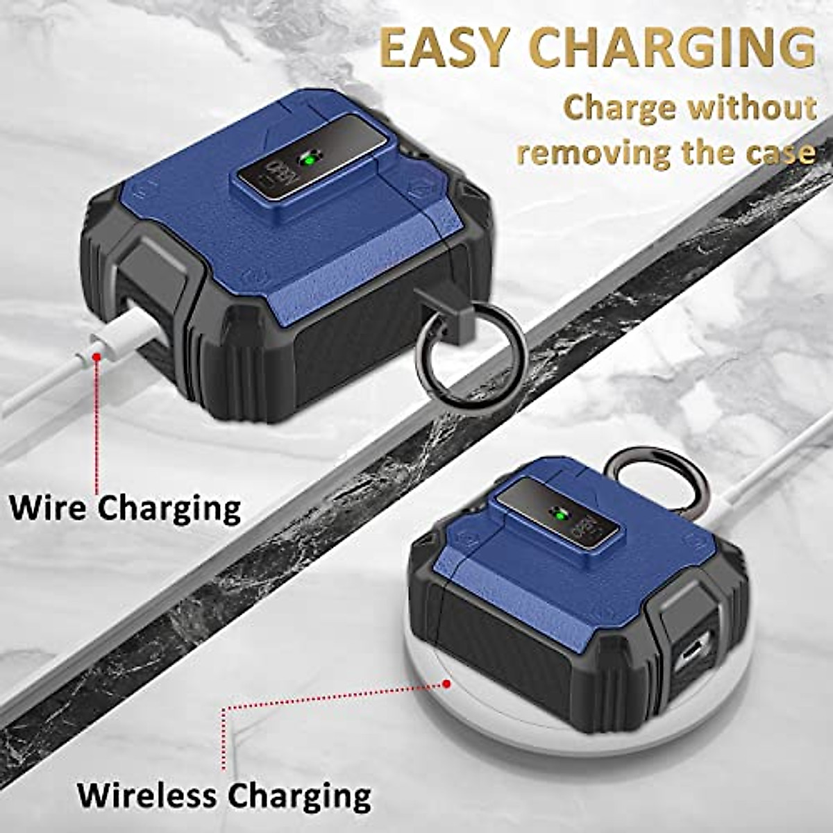 VOFUOE for Airpods Case, AirPods 2nd Generation with Secure Lock Clip Auto Pop-Out Lid Keychain for Men Women, AirPods 1&2 Cover Armor Shockproof Bumper Hard Cases for Apple AirPods 2nd/1st-Navy