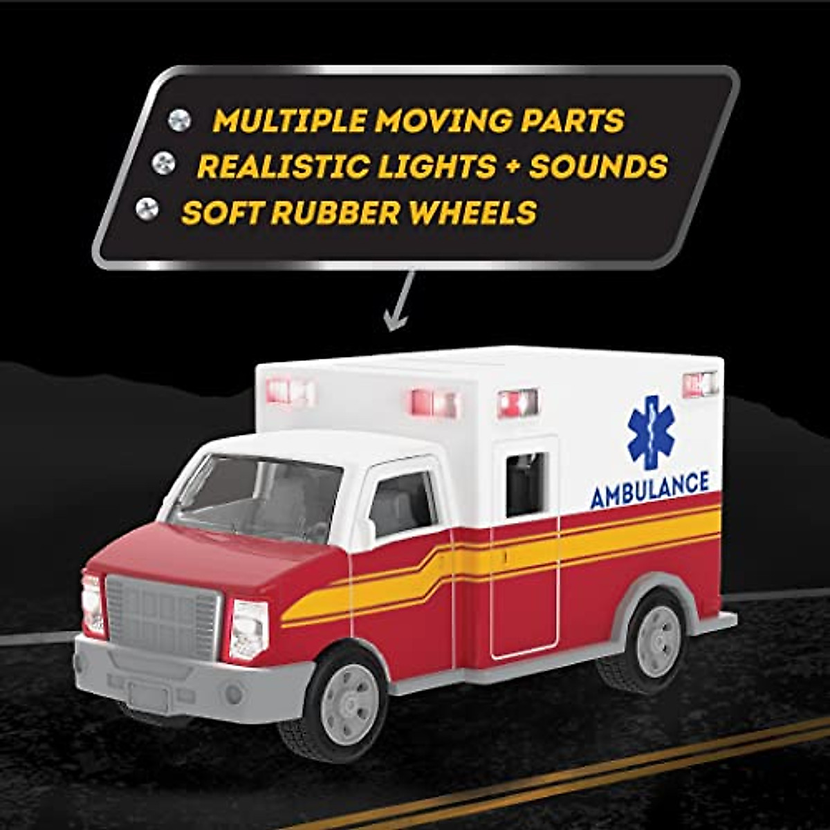 Driven by Battat – Micro Ambulance – Toy Truck with Lights and Sound – Rescue Trucks and Toys for Kids Aged 3 and Up, WH1126Z