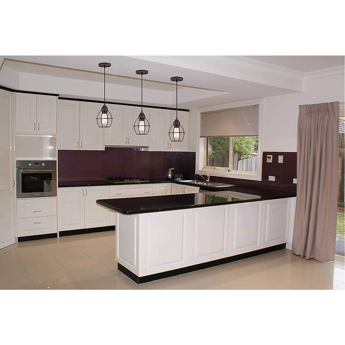 WISBEAM Dark Bronze Kitchen Island Pendant Lighting Fixture, Cage Hanging Pendant Lights with E26 Medium Base Max. 60 Watts, Bulbs not Included, 2-Pack