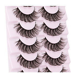 False Eyelashes Fluffy Mink Lashes Natural Wispy Medium Volume Eye Lashes 16MM C Curl Strip Lashes Extensions 8 Pairs Pack by Yawamica