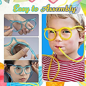 MOTZU 4 Pieces Silly Straws, Novelty Flexible Soft Drink Eyeglasses, Fun Party Drinking Straw Eye Glasses, Crazy Funky Drinking Tube For Party Supplies, Children Kids Birthday (Random Color)