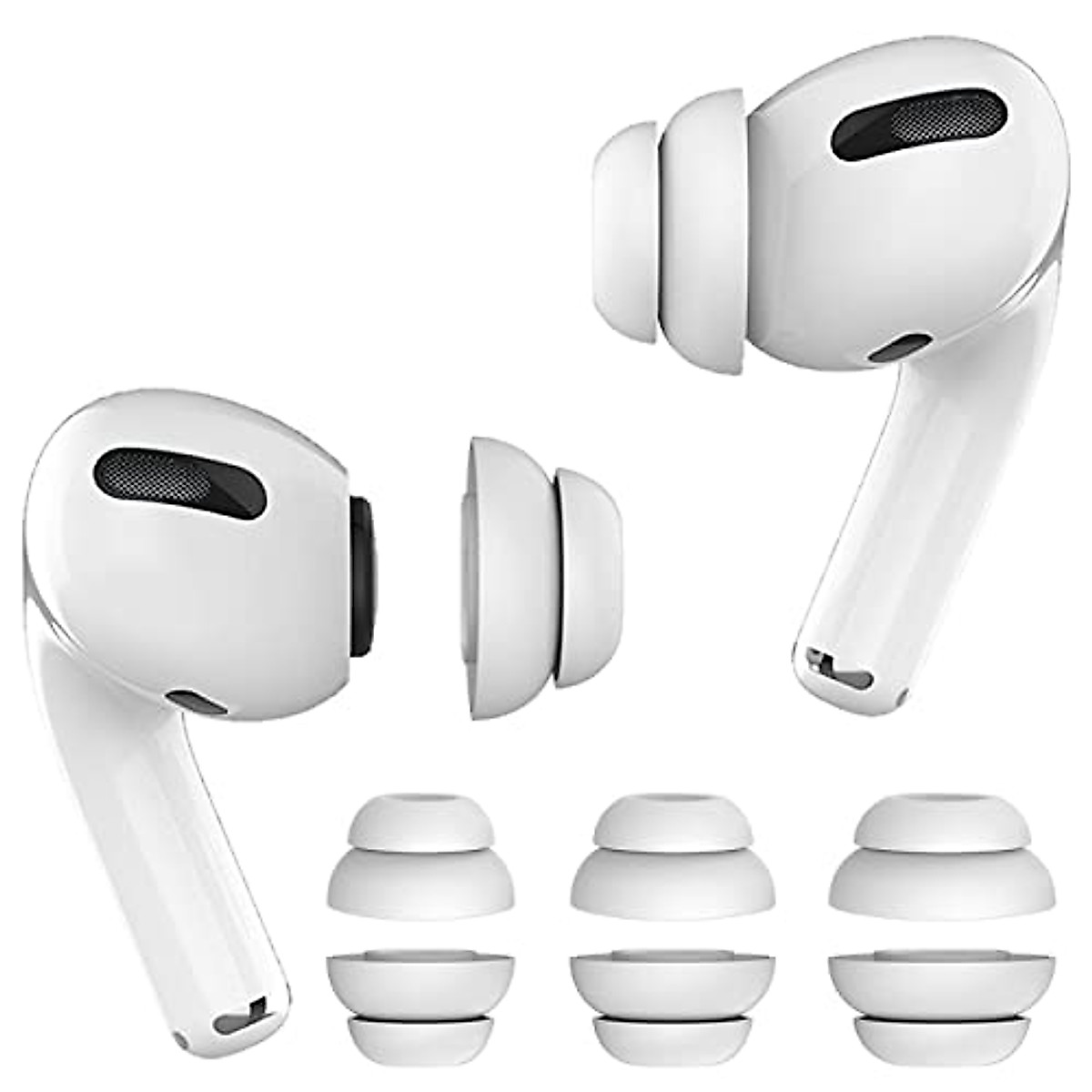 3 Pairs (Double Flange) Ear Tips Compatible with AirPods Pro 1st and 2nd, S/M/L Silicone (Fit in Case) Flexible Noise Reduce Earplug Earbuds Eartips Compatible with AirPods Pro 2 and 1 - White