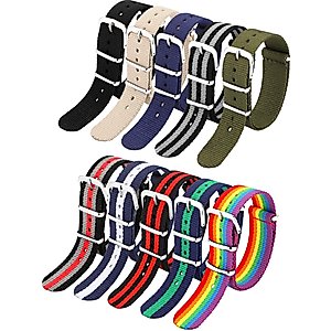 meekoo 10 Pieces Nylon Watch Strap Military Replacement Watch Band with Stainless Steel Buckle for Men and Women's Watch Band Replacing, 18 mm (Classic Colors)