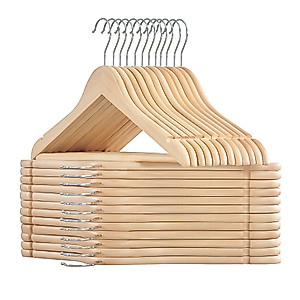 SONGMICS Wooden Hangers, Pack of 24, Coat Hangers, Non-Slip, Pants Bar, 360° Swivel Hooks, for Jackets, Shirts, Coats, Natural Beige UCRW010N24
