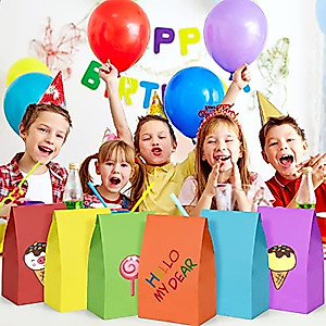 Poever 30 Pcs Party Favor Bags 6 Colors Small Gift Bags 5x2.95x9.45 Colorful Treat Bags Rainbow Party Bags Kraft Paper Bags for Birthday Party Wedding Craft Activities