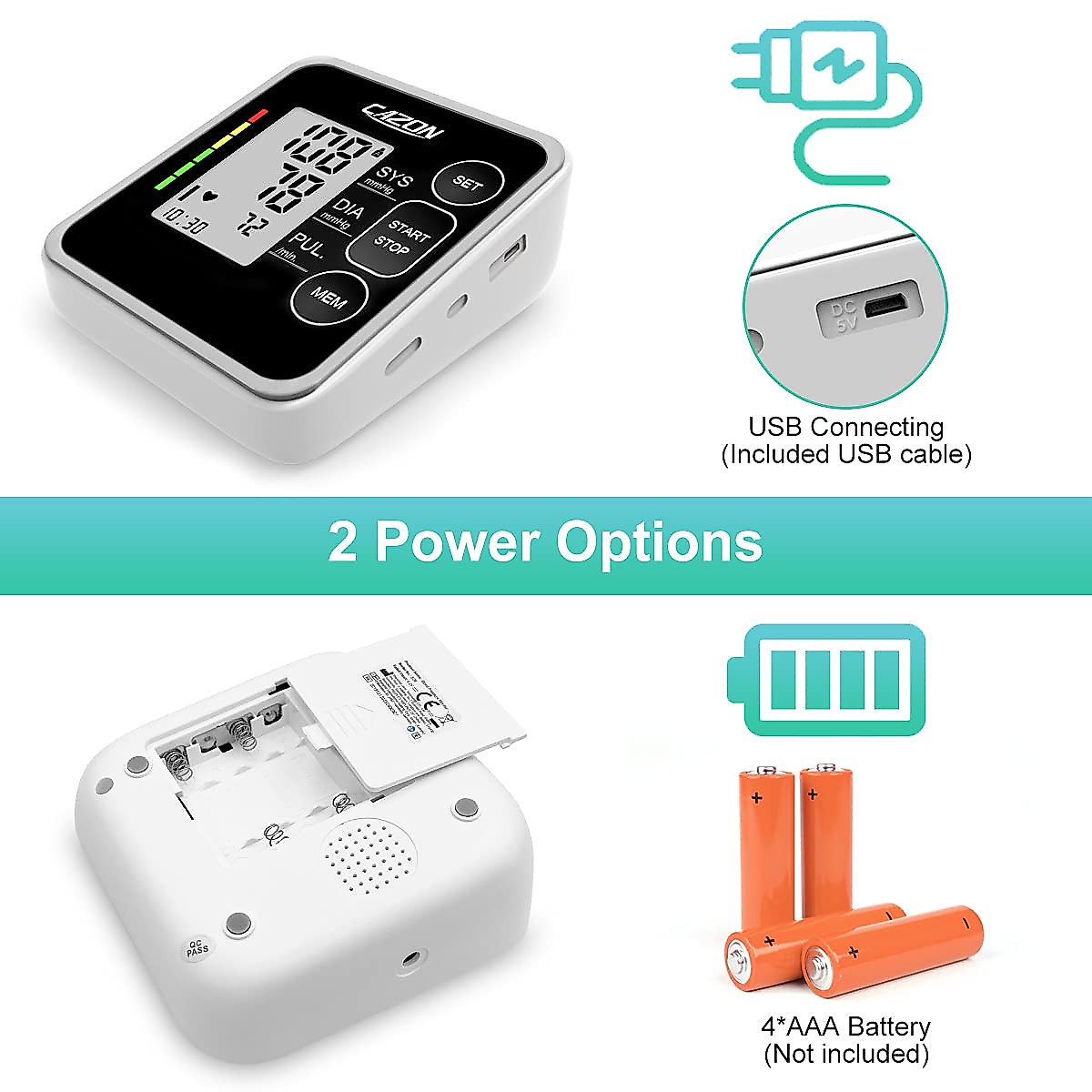 CAZON Blood Pressure Monitor Cuff Upper Arm Automatic BP Machine Digital Home Blood Pressure Monitoring Meter 2x100 Memory Hypertension Detector