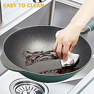 MEGOO Kitchenware cookwear Non Stick Wok Pan With Lid,(PFA,PFOA Free),Frying Wok Pan Suitable For Induction,Gas Cooktops,Ceramic And Electric Stove (Aluminium, 12 Inch)