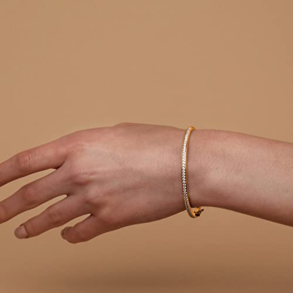 PAVOI 14K Gold Plated Cubic Zirconia Bangle Classic Tennis Bracelet | Yellow Gold Bracelets for Women | 7.5 Inches