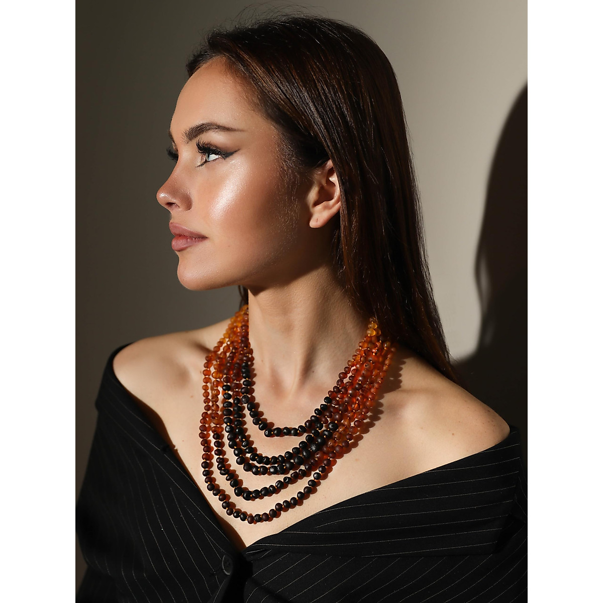 Baltic Amber Necklace - Adult Raw Amber Bead Necklace - Rainbow Pattern Unpolished Amber Beads - Multiple Lengths, Baltic-Amber, baltic-amber