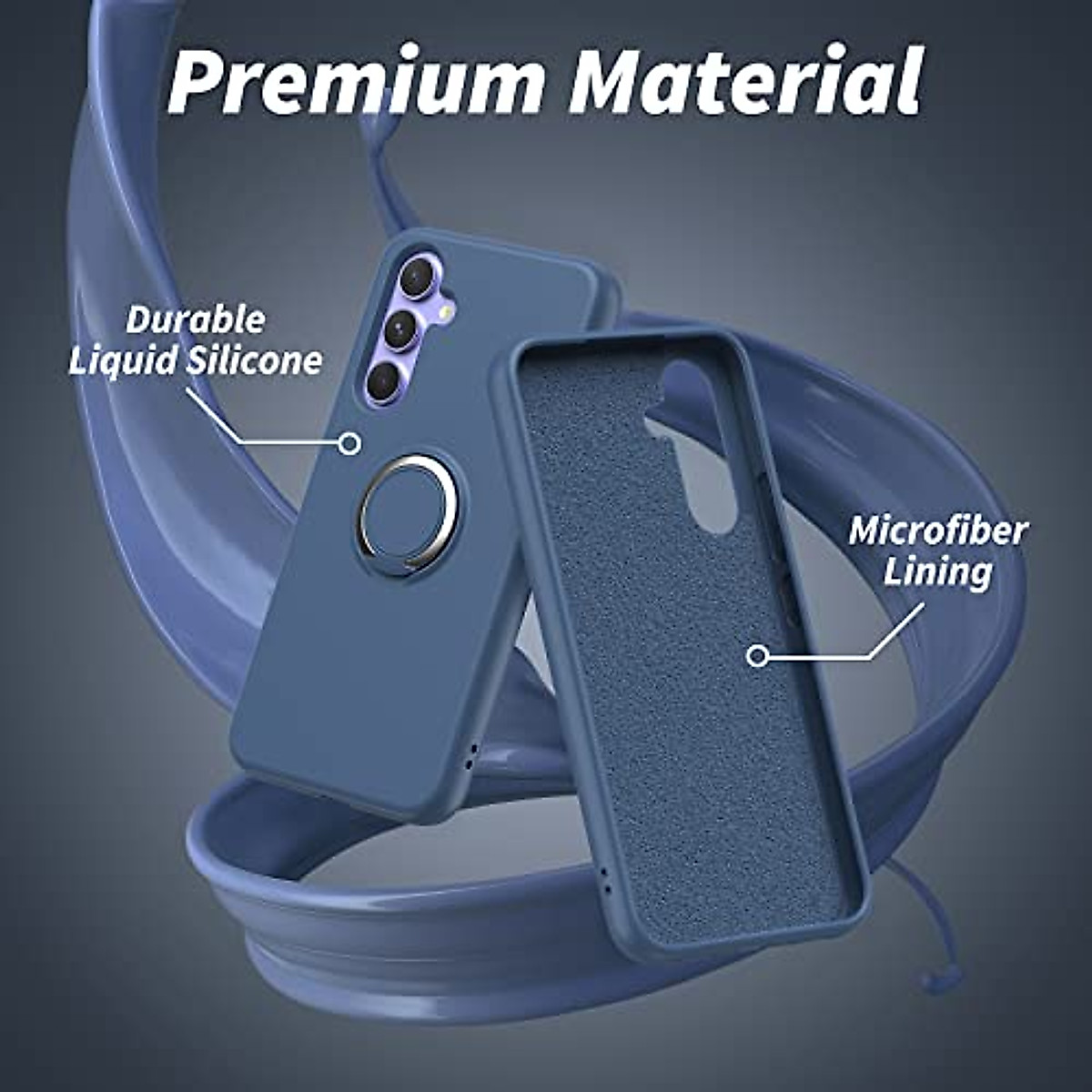 TUNKARMOR for Samsung Galaxy A14 5G Case: with 2 Pack Tempered Screen Protector & Built in 360° Adjustable Ring Kickstand Shockproof Protection Soft TPU Silicone Phone Cover (Blue)