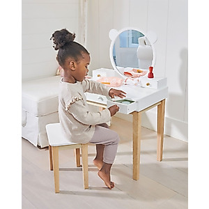 Tender Leaf Toys - Forest Dressing Table - Stunning Wooden Dressing Table and Stool Set - Storage Galore with Large Mirror for Boys and Girls, Enhances Creative Play - Age 3+