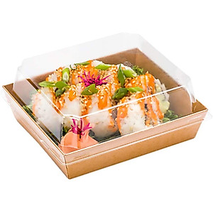 XIAOHONG 50 Pack Paper Charcuterie Boxes with Clear Lids, Disposable Sandwich Boxes 5'' Square To Go Food Containers for Bakery Desserts, Cake Slice, Cookies,Strawberries(Brown)