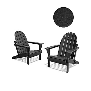 Folding Adirondack Chair - Durable HDPE Poly Lumber All-Weather Resistant, Foldable Oversized Balcony Porch Patio Outdoor Chair for Lawn, Backyard, Deck, Garden, Camping - Easy Installation, Black