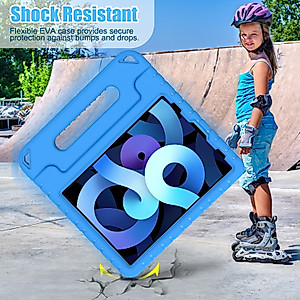 AVAWO Kids Case for iPad Air 6th Generation 2024(M2)/Air 5 2022/Air 4th 2020, iPad Air 10.9 Case & Pro 2nd/3rd Gen- Light Weight Shockproof Handle Stand Case for Kids Child Toddlers Boys, Blue