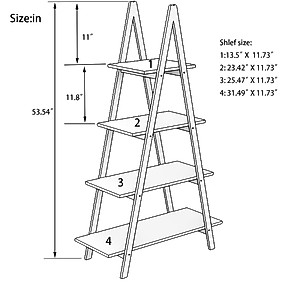 Knocbel 4-Tier Bamboo Ladder Shelf Storage Shelves Display Rack, Bookcase Plant Flower Pots Stand, 22 Lbs Capacity of Each Tier, 31.49" L x 11.73" W x 53.54" H (White and Brown)