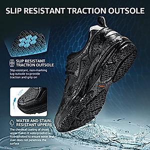HISEA Slip Resistant Shoes for Men, Water & Oil Resistant, Breathable Comfortable Slip on Chef Nurse Work Shoes, Lightweight Walking Standing shoes for Restaurant, Healthcare and Warehouse Workers