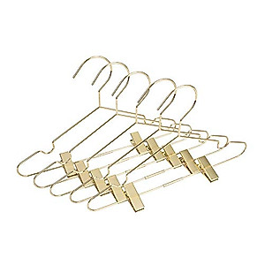 Koobay Metal Pants Hangers,12.5" Heavy Duty Skirt Slack Hangers, Gold Metal Trousers Hangers with 2 Adjustable Non Slip Clips, Shirts Coat Hangers Clothing, Space Saving Baby Clothes Hangers,25Pack