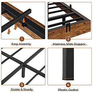 BTHFST Floating Bed Frame Full Size with LED Lights, Industrial Wooden Metal Full Platform Bed, Solid and Stable, Noise Free, No Box Spring Needed, Easy Assembly