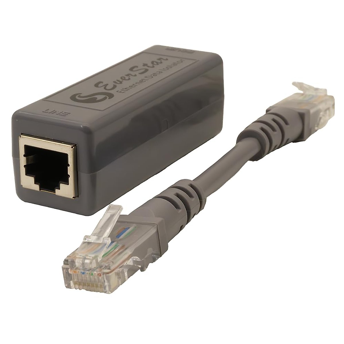 EverStar MI-300DG LAN Signal Noise Filter + 5" UTP Patch Cable for Healthcare (EN60601-1 Compliant) | Apple/Android TV, Hi-Res Audio Systems (RJ45) | Ethernet Galvanic Isolator | Dark Gray