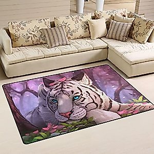White Tiger Non Slip Area Rug for Living Dinning Room Bedroom Kitchen, Soft Washable Indoor/Outdoor Floor Carpet Rugs, Home Decorative, 31x20 inch