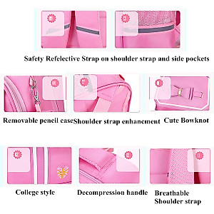 VIDOSCLA Bowknot Kids Girls Rolling Backpack Cute Carry-on Luggage with Wheels Trolly BookBag for School-6 Wheels