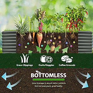 A ANLEOLIFE 8X4X2 ft Galvanized Raised Garden Beds Outdoor, Oval Large Metal Deep Root Planter Box for Planting Vegetables Flowers Herb, Anti-Rust & Easy-Setup, Quartz Grey