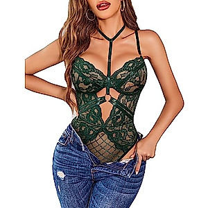 Avidlove Lingerie for Women Floral Lace Snap Crotch Teddy Bodysuit One Piece Teddies Babydoll