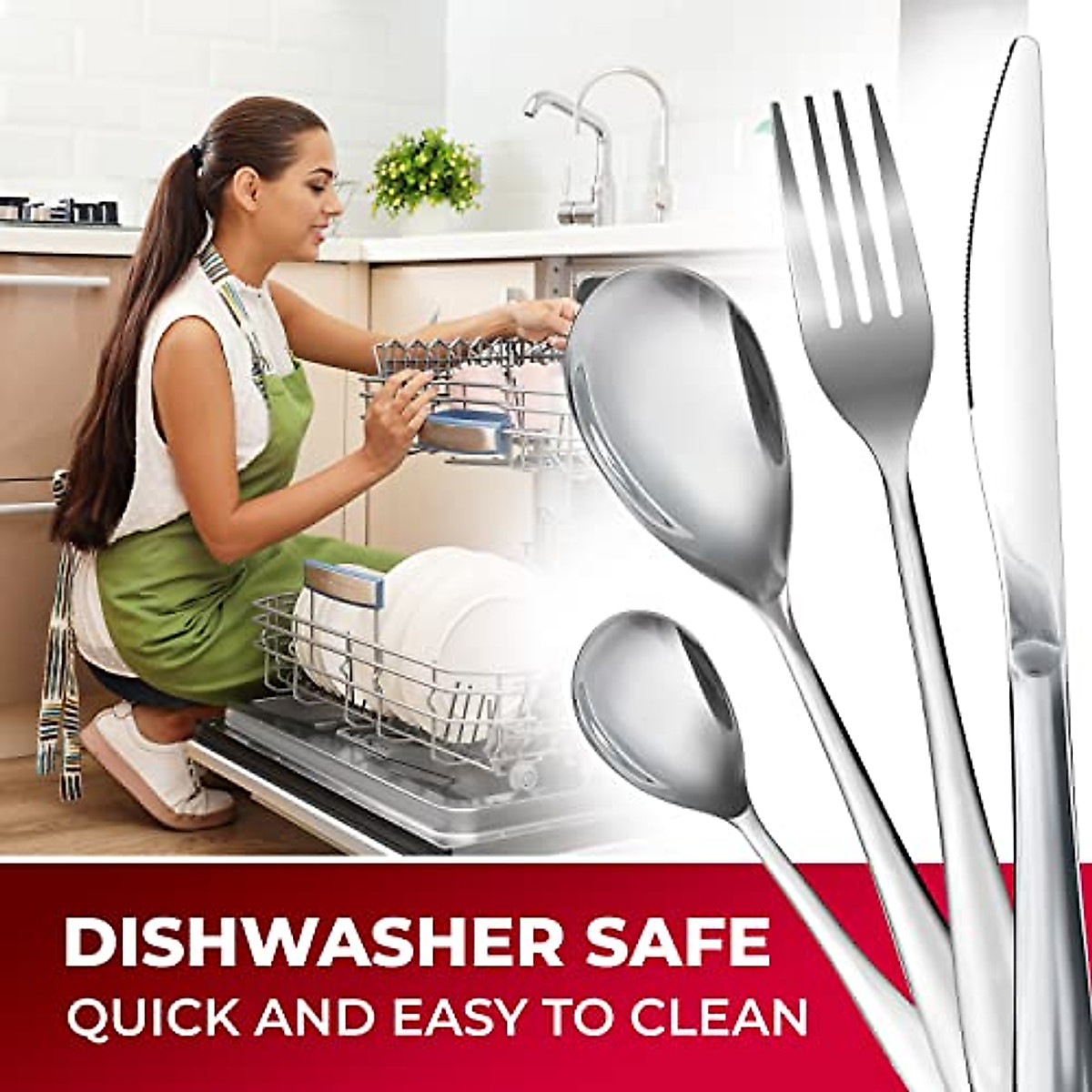 Mueller Flatware Set, 20-Piece Stainless Steel Silverware Set, Elegant Cutlery Set Service for 5 - Spoon, Knife, Fork, Teaspoon, Dishwasher Safe, Ergonomic Shape