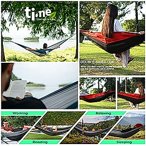 Hammocks with Net, Mosquito Net Hammock for Camping Portable Nylon Hammocks Parachute Lightweight with Tree Straps, Garden Swing Hammock for Outdoor Hiking Travel (Cyan/Dark Green)