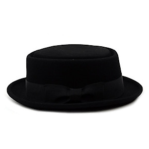 NYFASHION101 Mens Crushable Wool Felt Porkpie Hat w/Feather HE09 Bk-S/M Black