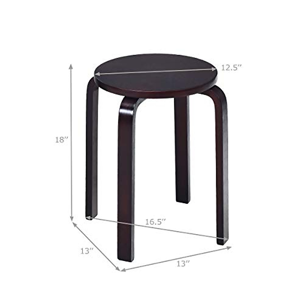COSTWAY Stackable Bentwood Stools Set of 4, 18-Inch Height Backless Counter Chairs with Round Top, Anti-Slip Felt Pad, Portable School Stool for Dining Room, Kitchen, Classroom, Dark Coffee