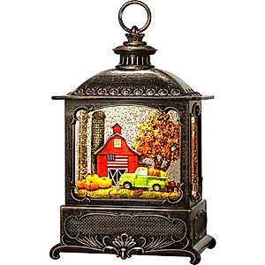 Priddop Fall Snow Globe Lantern - Red Barn Truck Pumpkin Farm Glittering Autumn Harvest Decorations for Home, Thanksgiving
