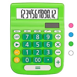 Calculators Desktop, Large Display Big Button, Solar and Battery Dual Power, 12 Digit Small Basic Standard Functional Calculator Cute for Office, Home, School (Green)