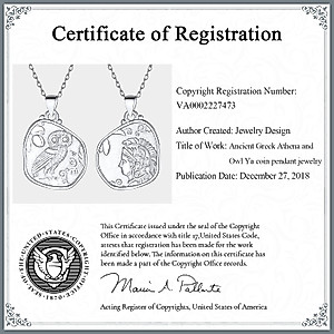 FOCALOOK Athena and her Owl,Goddess of Wisdom,Mark of Athena,Greek Coins,Greek Mythology Sterling Silver Coin Pendant Necklace